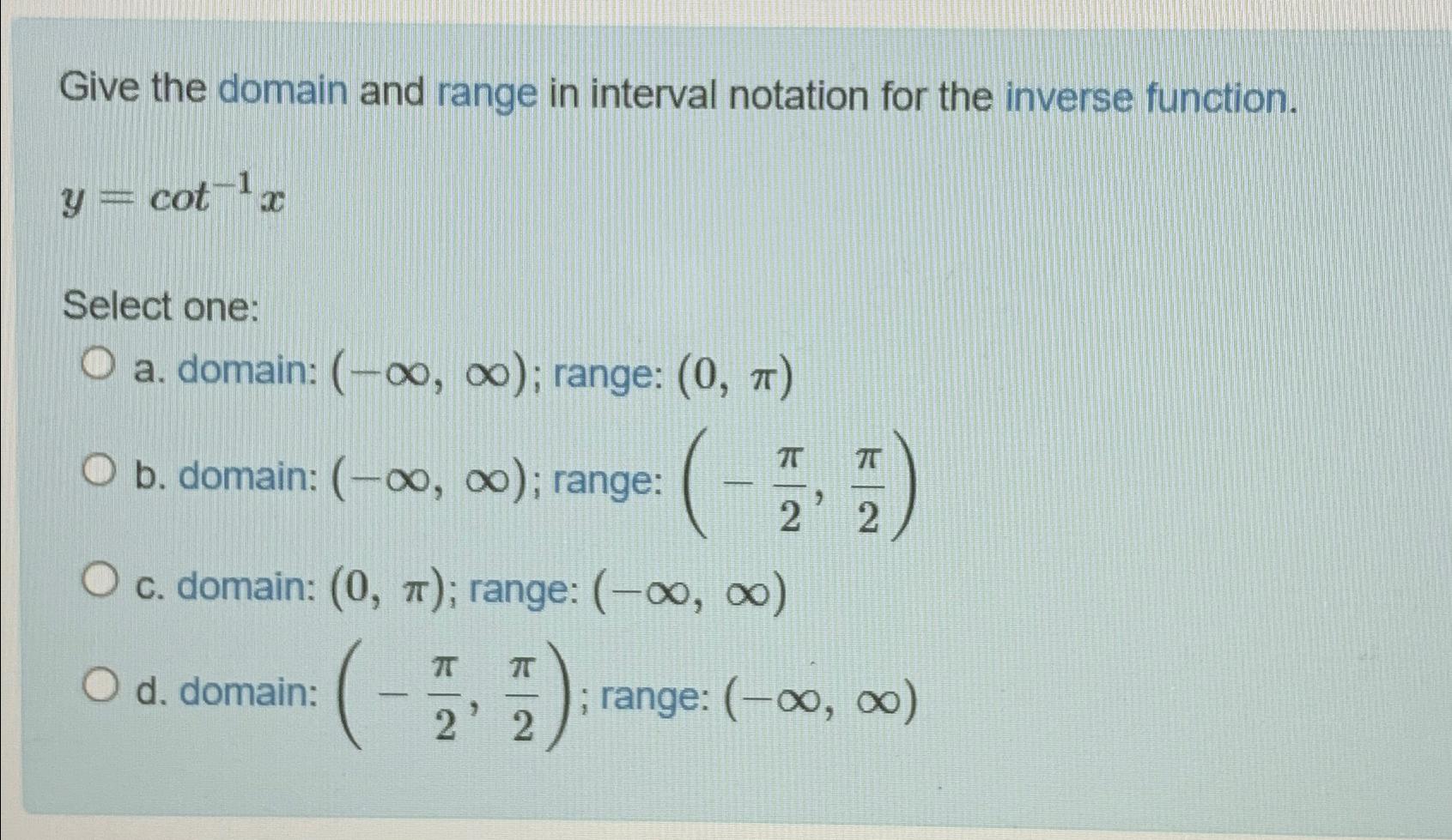 Solved Give the domain and range in interval notation for | Chegg.com