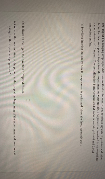 Solved (#1) (opts) The hanging drop vapor diffusion method | Chegg.com