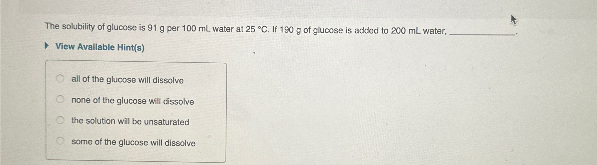 Solved The solubility of glucose is 91g ﻿per 100mL ﻿water at | Chegg.com