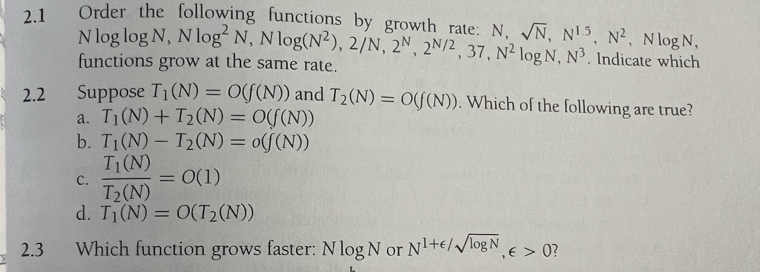Solved 2.1 ﻿Order the following functions by growth rate: | Chegg.com