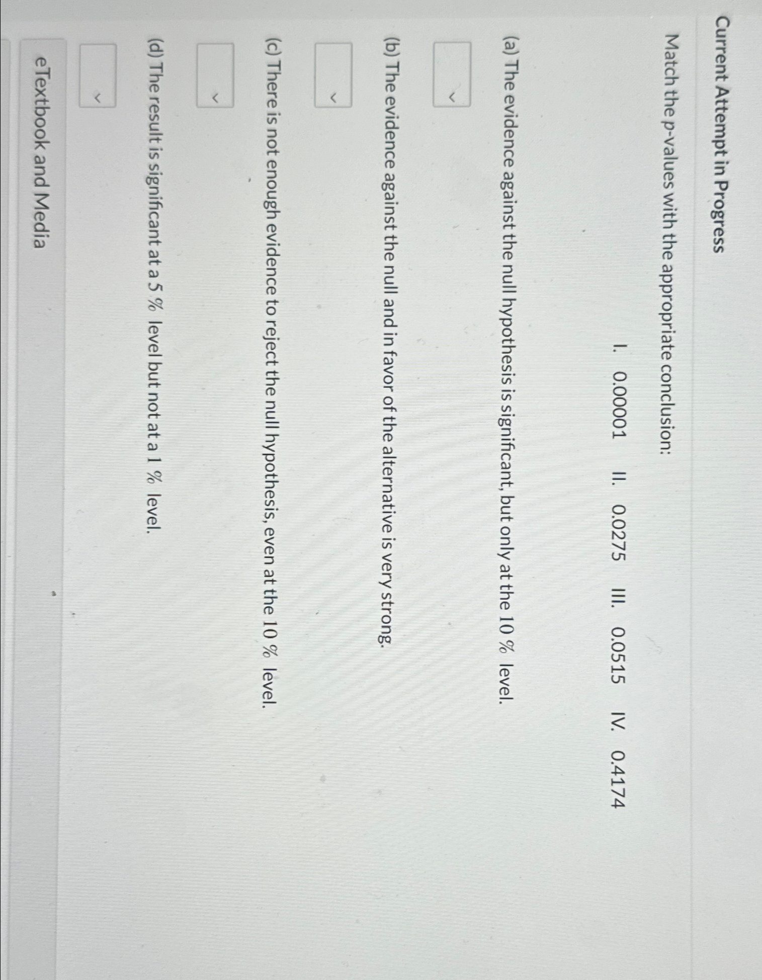 Solved Current Attempt in ProgressMatch the p-values with | Chegg.com
