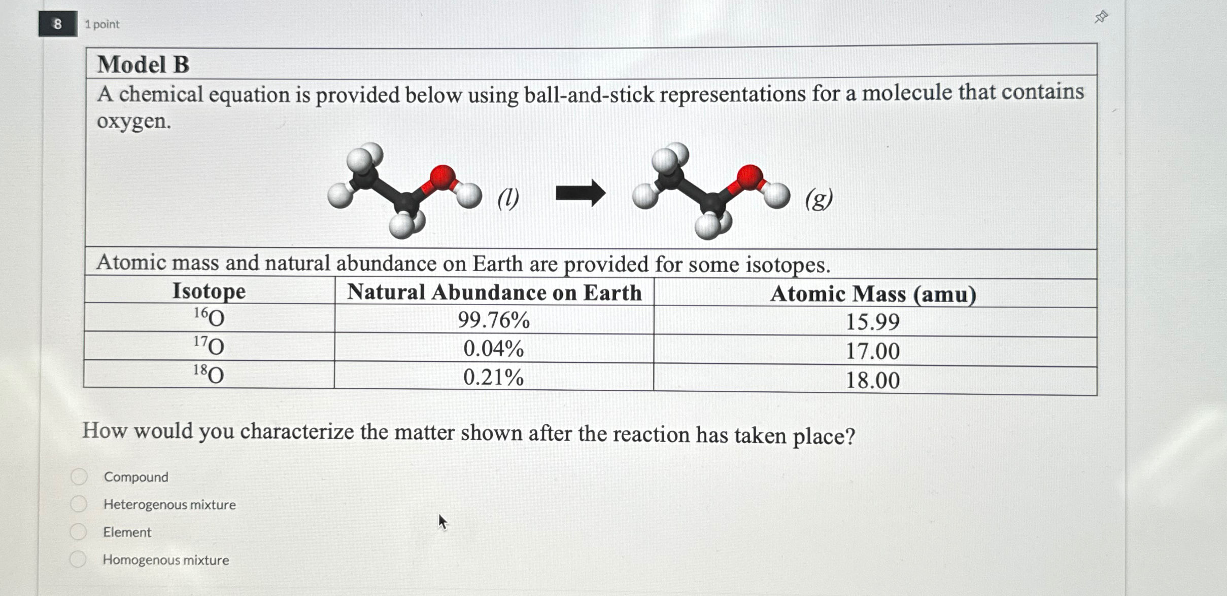Solved 81 ﻿point\table[[Model B,,],[\table[[A chemical | Chegg.com