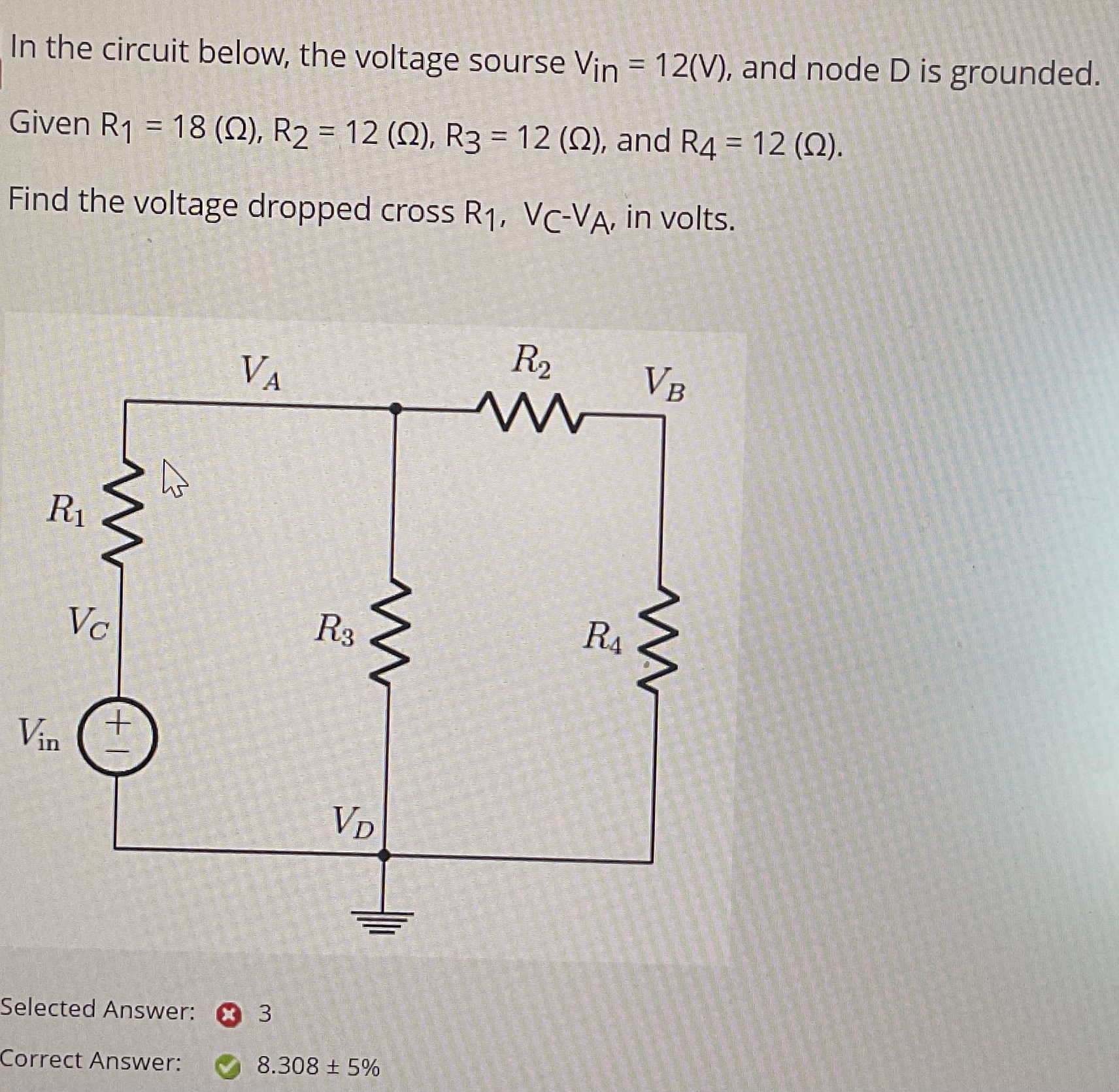 Solved In the circuit below, the voltage sourse Vin =12(V), | Chegg.com