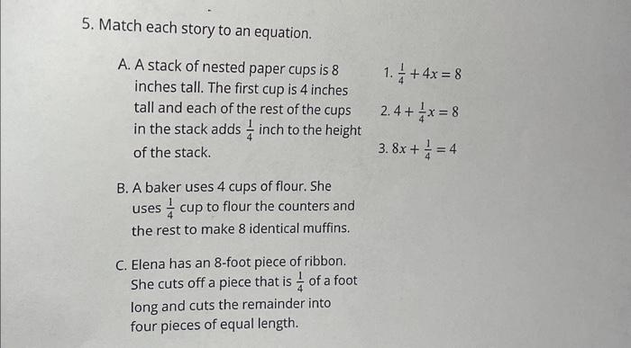 Solved A. A stack of nested paper cups is 8 1. 41+4x=8 | Chegg.com