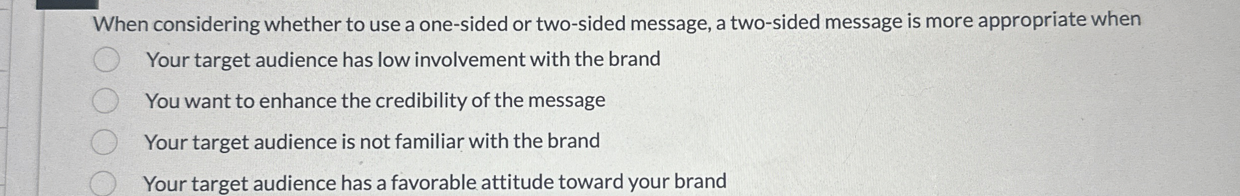 Solved When considering whether to use a one-sided or | Chegg.com
