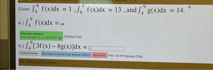 Solved 6 9 Given S f(x) dx = 1,5 f(x)dx = 13, and g(x)dx = | Chegg.com