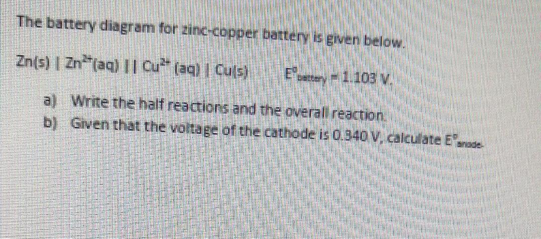 Solved The battery diagram for zinc-copper battery is given | Chegg.com