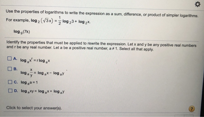 Solved Use the properties of logarithms to write the | Chegg.com