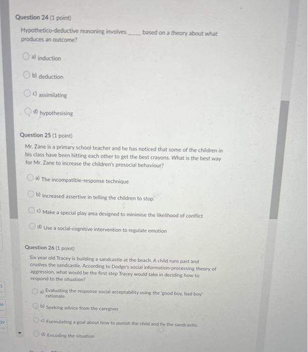 Solved Question 24 (1 point) Hypothetico-deductive reasoning | Chegg.com