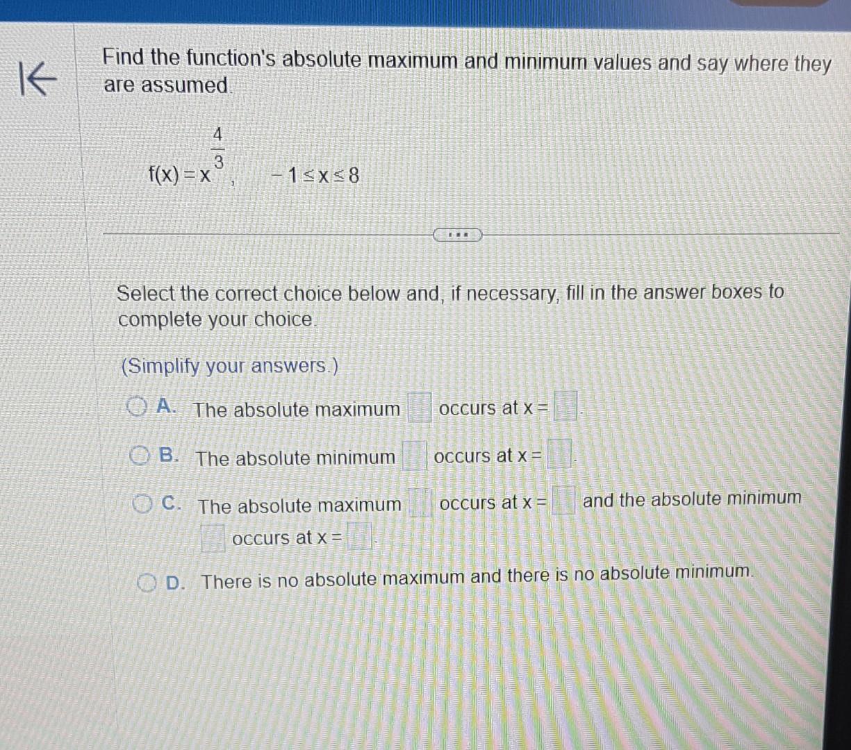 Solved Find the function's absolute maximum and minimum | Chegg.com