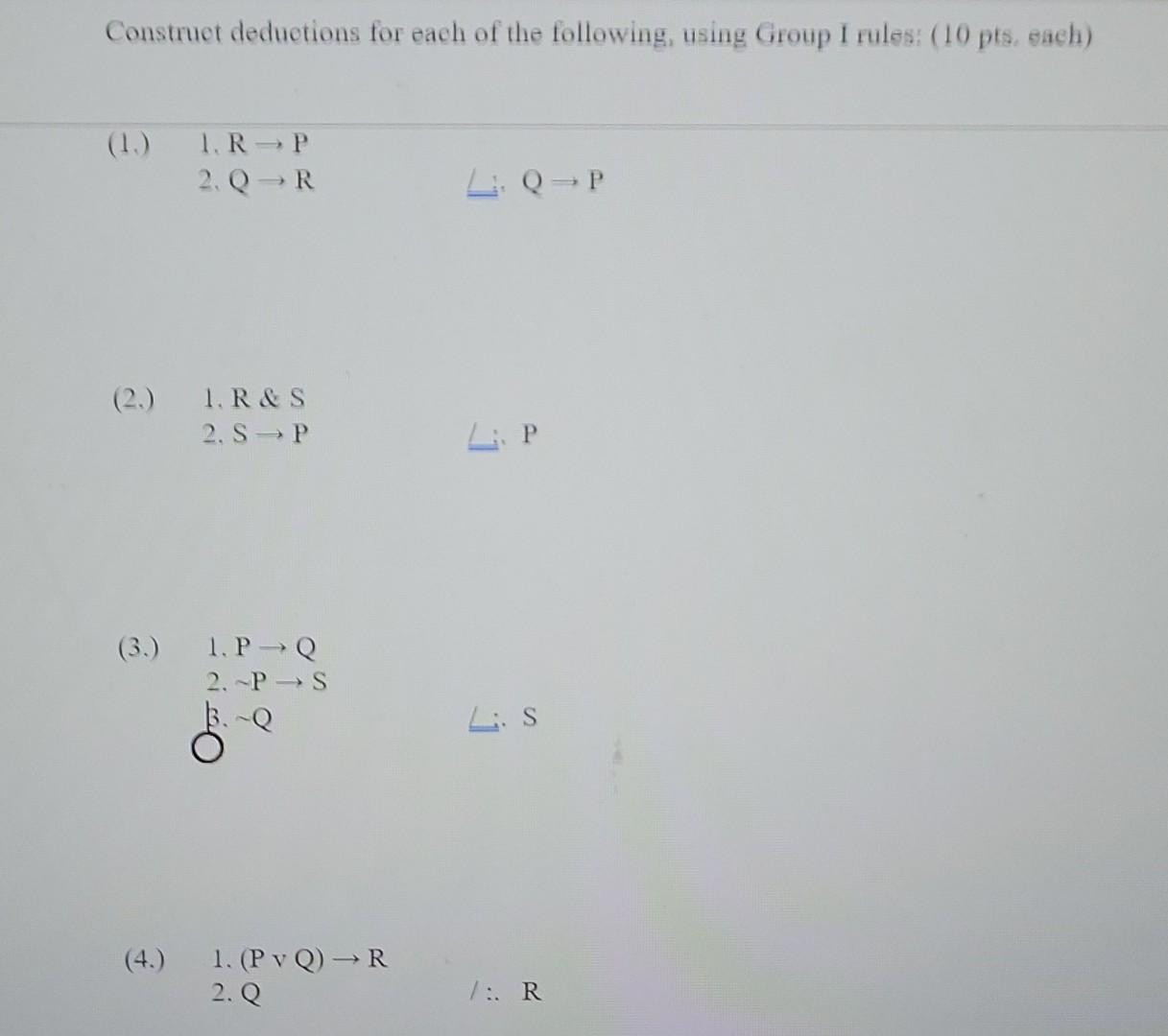 Construct deductions for each of the following using | Chegg.com