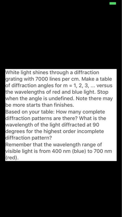 Solved White light shines through a diffraction grating with | Chegg.com