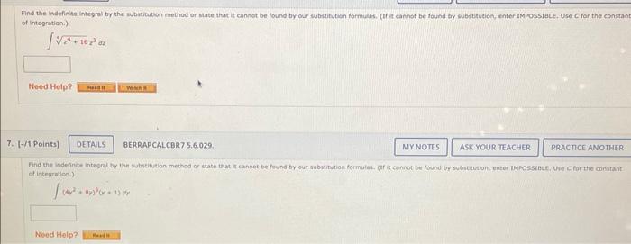 Solved Find the indefinite integral by the substitution | Chegg.com