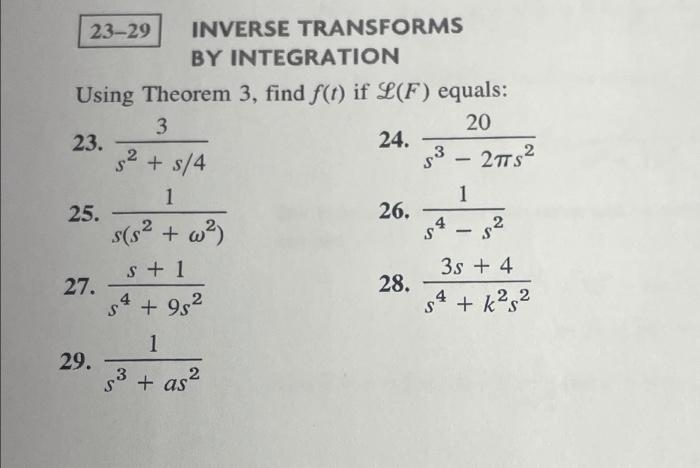 Solved 32 + 3/4 23-29 INVERSE TRANSFORMS BY INTEGRATION | Chegg.com