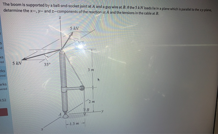 Solved The boom is supported by a ball-and-socket joint at A | Chegg.com