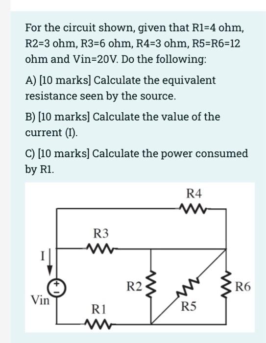 Solved For the circuit shown, given that R1=4 ohm, R2=3 ohm, | Chegg.com