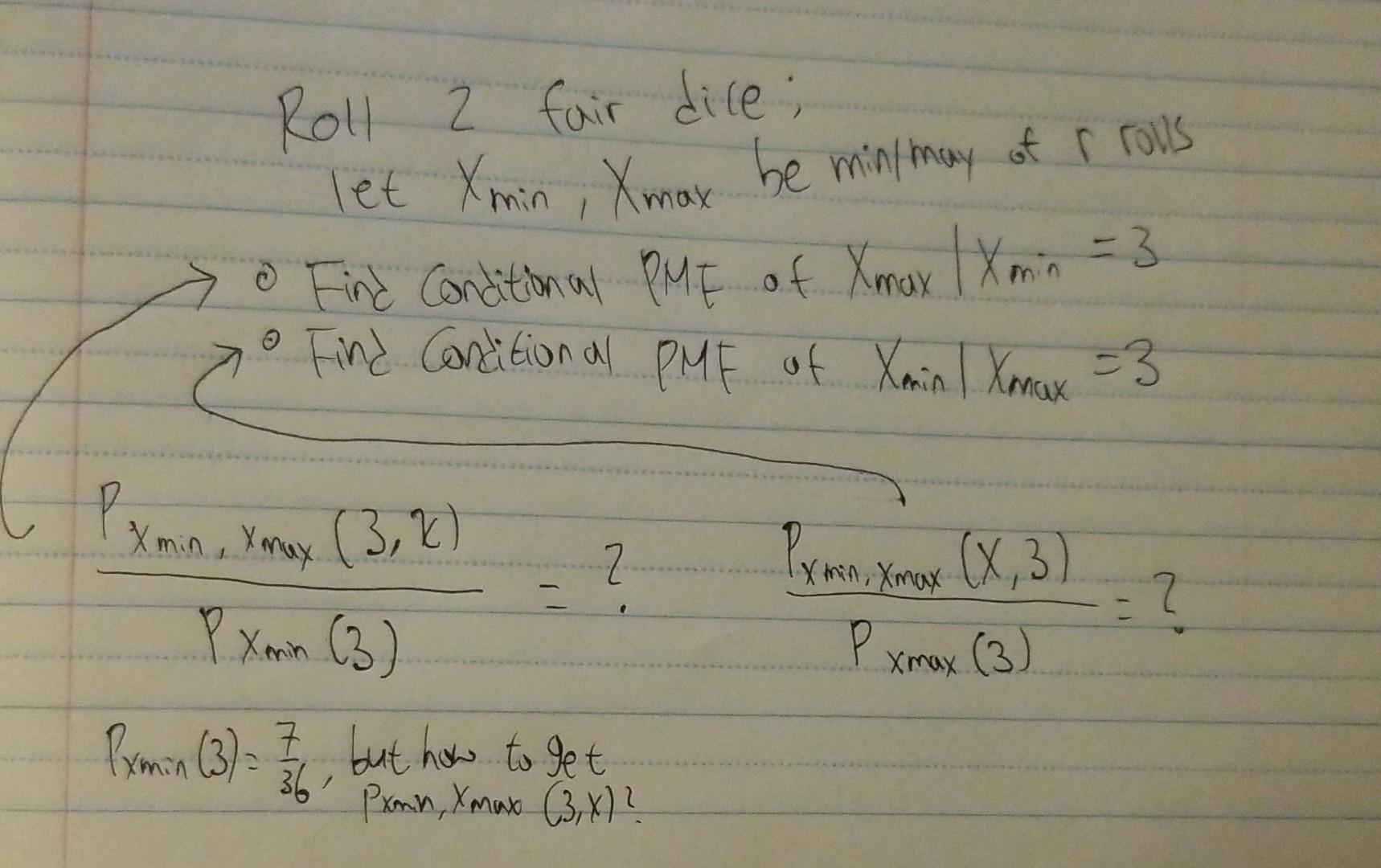 Solved Roll 2 fair dice; let Xmin ,Xmax be mintmay of r | Chegg.com
