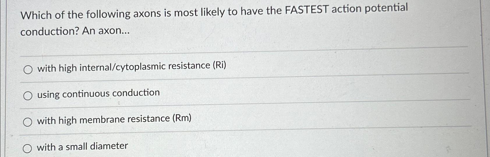 Solved Which of the following axons is most likely to have | Chegg.com