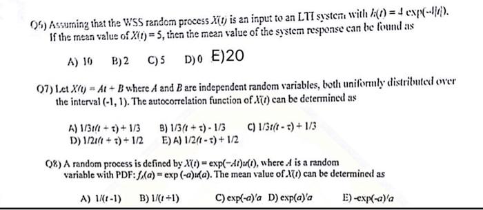 Solved (2) Assuming that the WSS random process X(t) is an | Chegg.com
