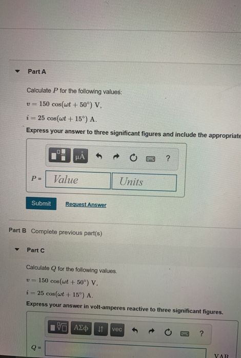 Solved Part A Calculate P for the following values: v = 150 | Chegg.com