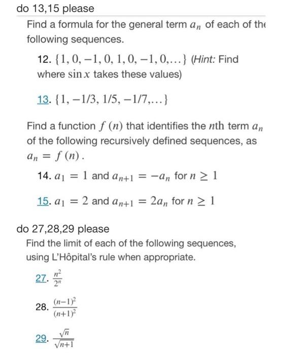 Solved 9. Find a formula an for the nth term of the | Chegg.com