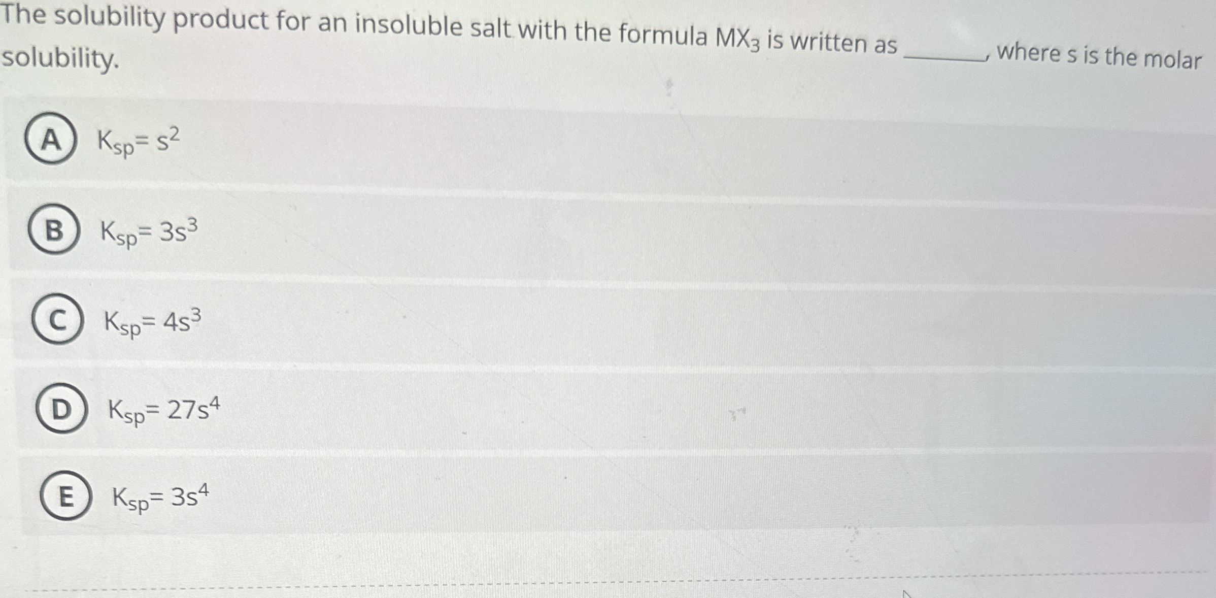 Solved The solubility product for an insoluble salt with the | Chegg.com