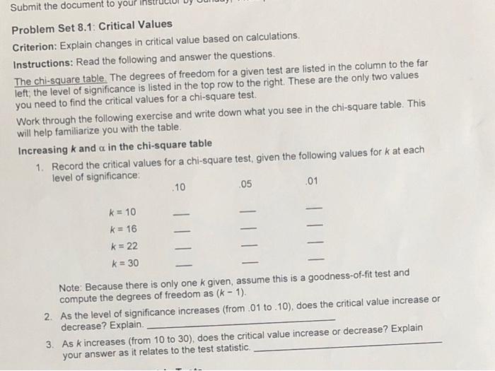 Solved Problem Set 8.1: Critical Values Criterion: Explain | Chegg.com