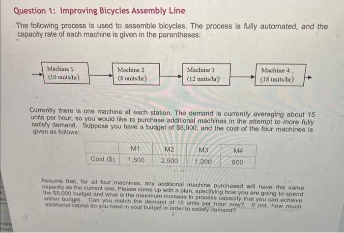 Solved Question 1: Improving Bicycles Assembly Line The | Chegg.com