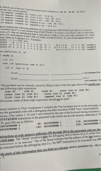Solved r.] Which one of the five Lisp expressions below | Chegg.com