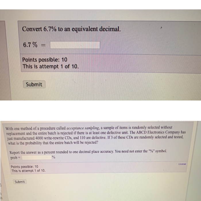 Solved Convert 6.7% to an equivalent decimal. 6.7% = Points | Chegg.com