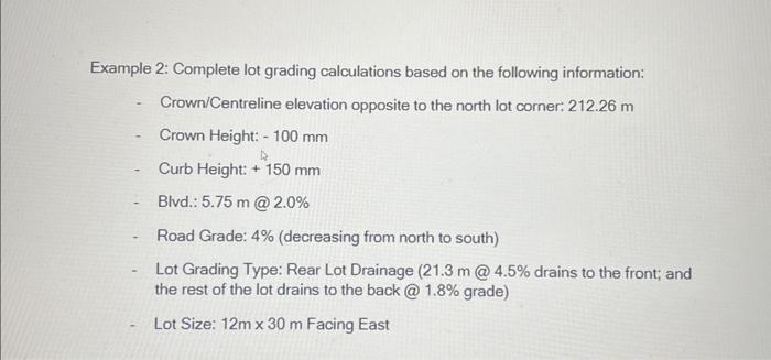 Solved Example 2: Complete lot grading calculations based on | Chegg.com