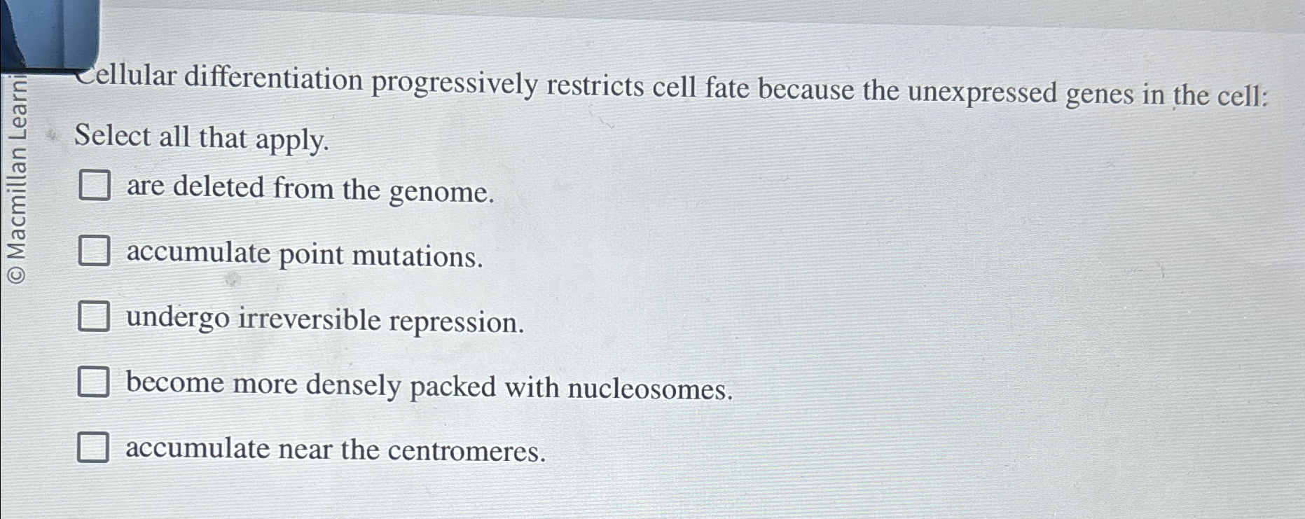 Solved ellular differentiation progressively restricts cell | Chegg.com