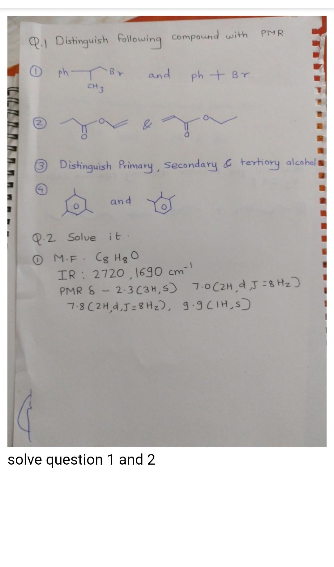 Solved Q.1 Distinguish following compound with PMR (1) | Chegg.com