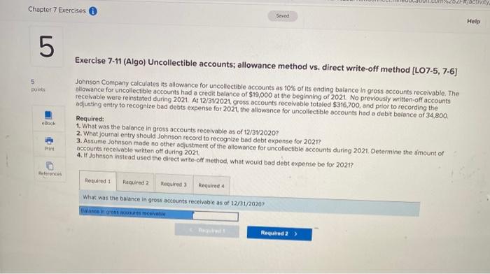 Solved Chapter 7 Exercises Saved Help Save & Exit Check my 4 | Chegg.com