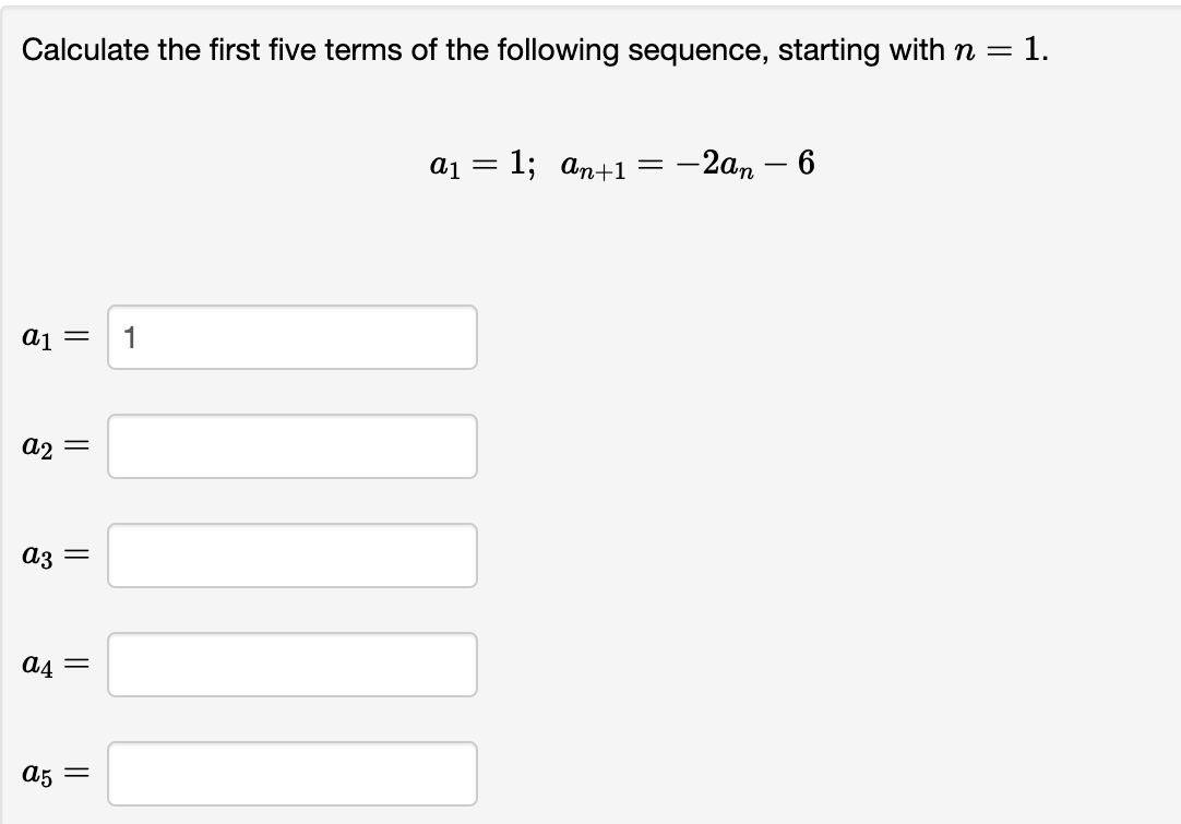 Solved Calculate the first five terms of the following | Chegg.com