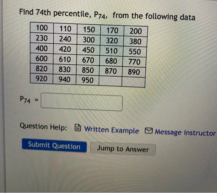 Solved Find 74th percentile, P74, from the following data | Chegg.com