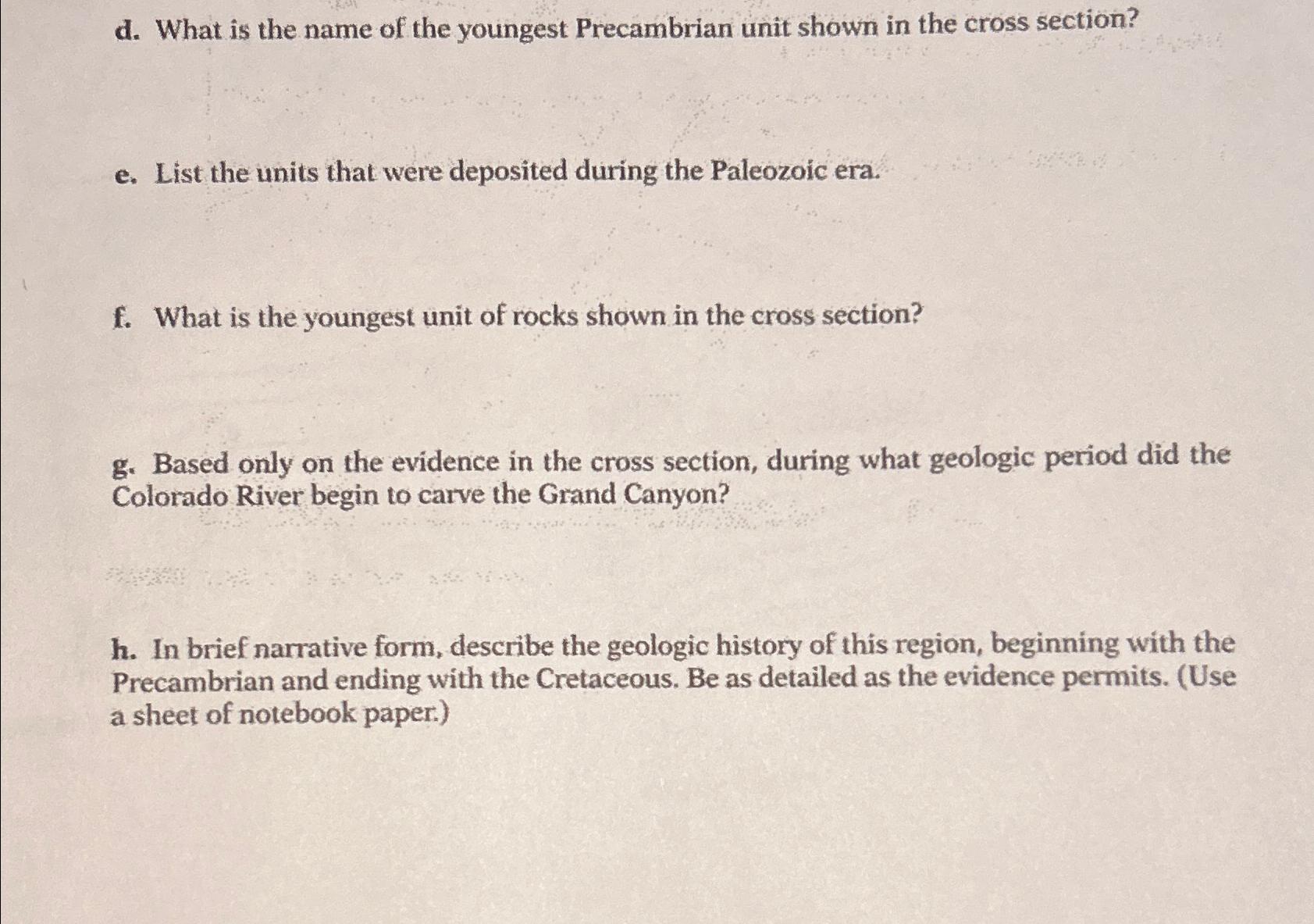 Solved d. ﻿What is the name of the youngest Precambrian unit | Chegg.com