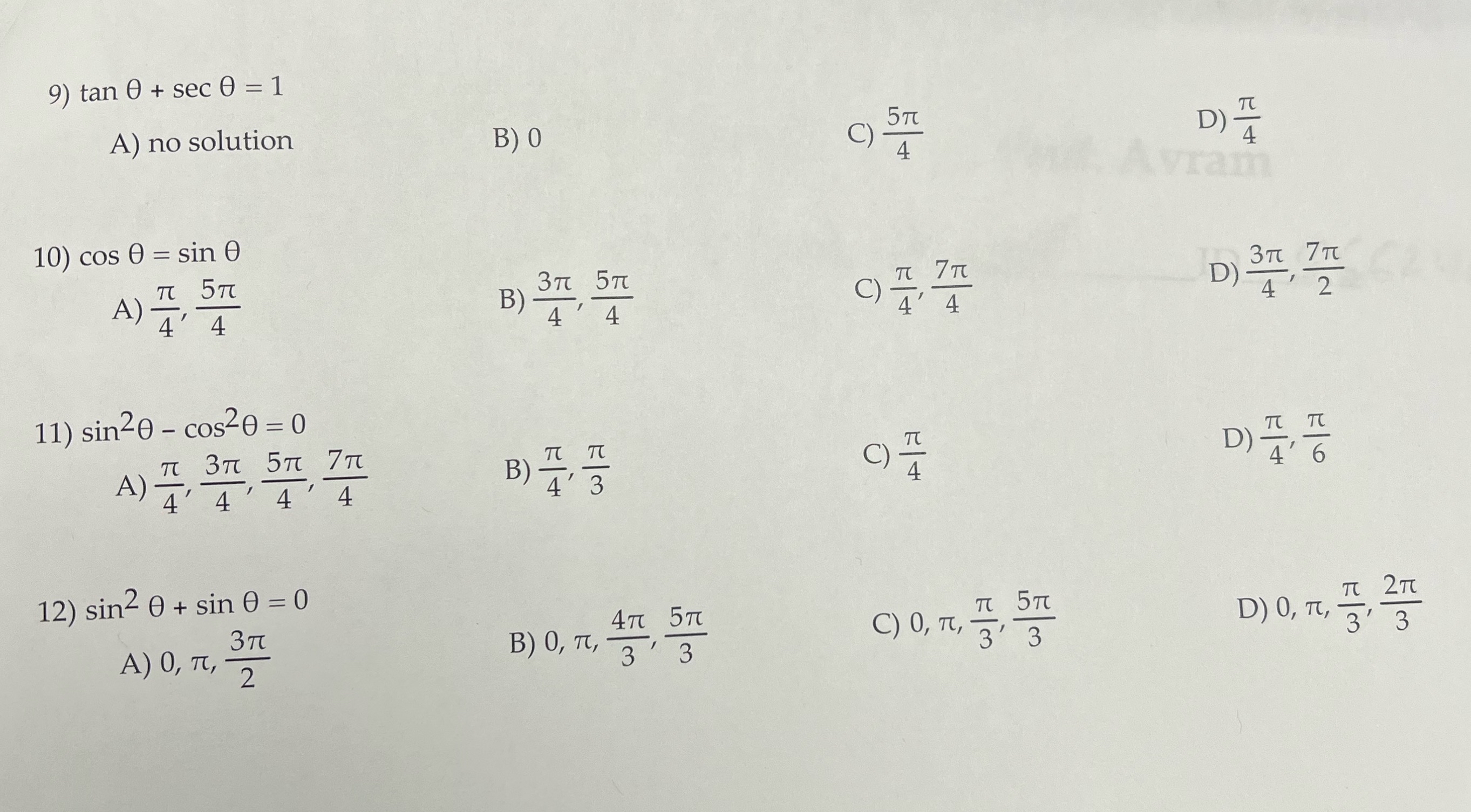 Solved tanθ+secθ=1A) ﻿no | Chegg.com