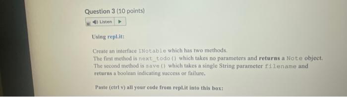 Solved Question 3 (10 points) Listen Using replit: Create an | Chegg.com