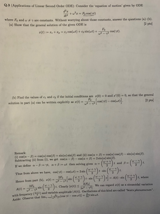 Solved Q.3 (Applications of Linear Second Order ODE): | Chegg.com