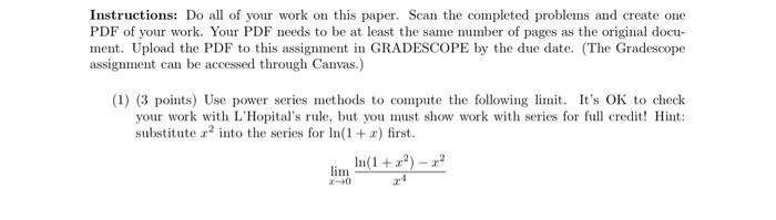 Solved Instructions: Do all of your work on this paper. Scan | Chegg.com