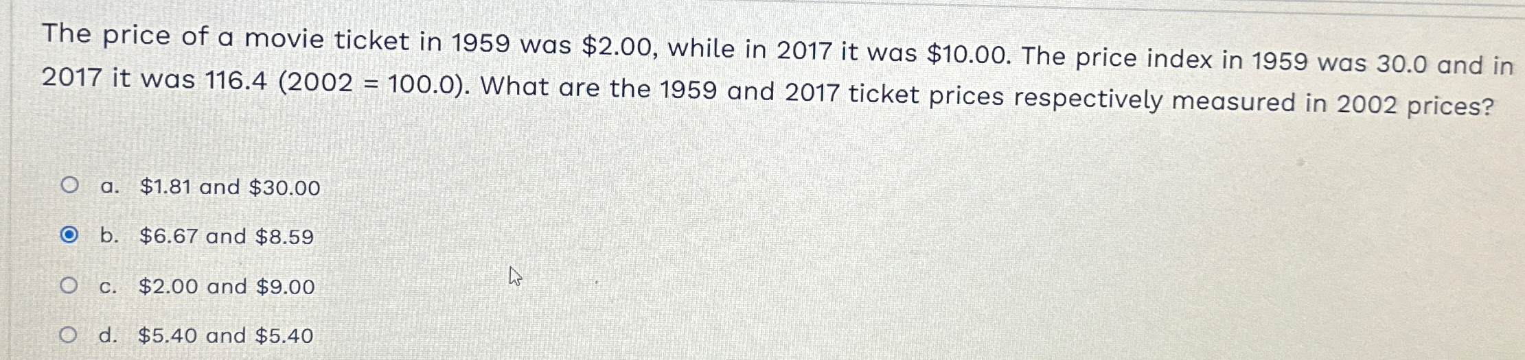 Solved The price of a movie ticket in 1959 ﻿was $2.00, | Chegg.com