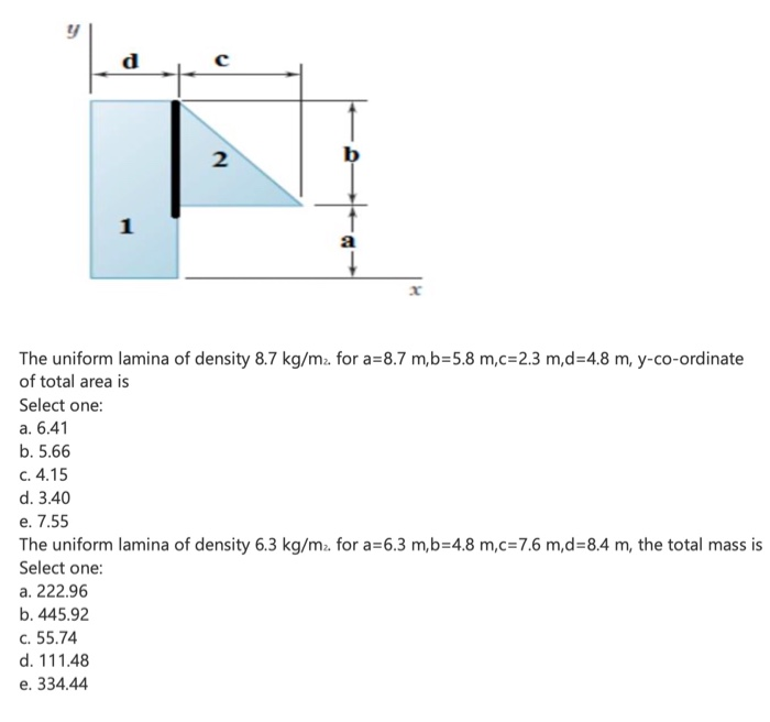 Solved d c 2 1 a The uniform lamina of density 8.7 kg/m2. | Chegg.com