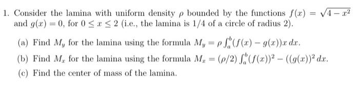 Solved 1. Consider the lamina with uniform density ρ bounded | Chegg.com