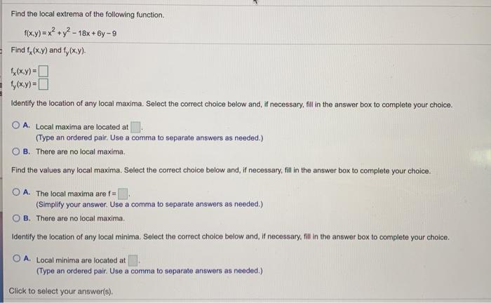 Solved Find the local extrema of the following function. | Chegg.com