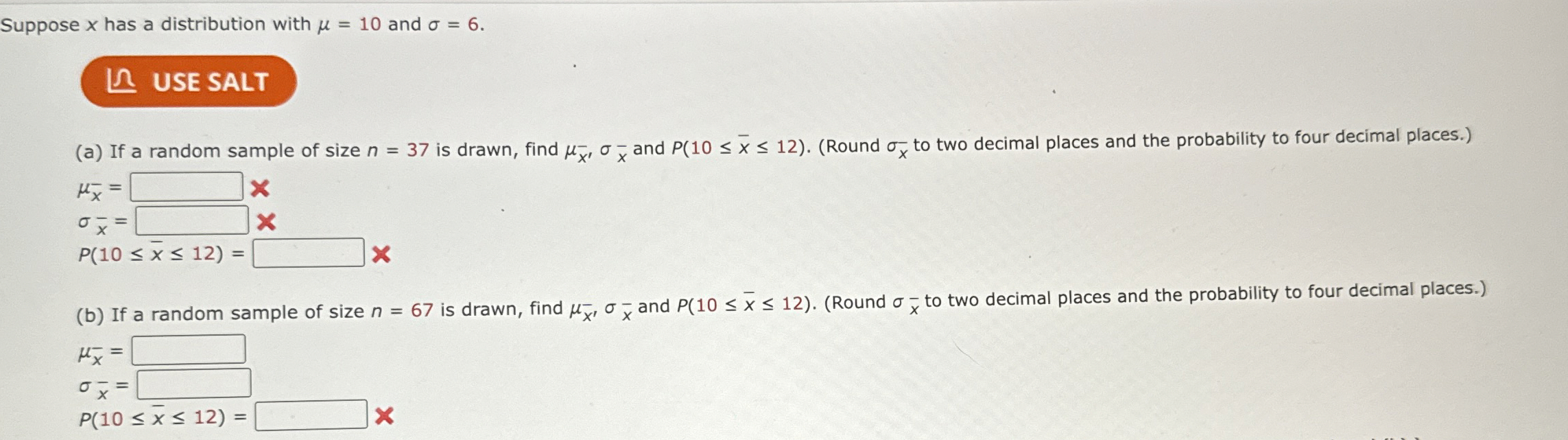 Solved Suppose x ﻿has a distribution with μ=10 ﻿and σ=6.(a) | Chegg.com
