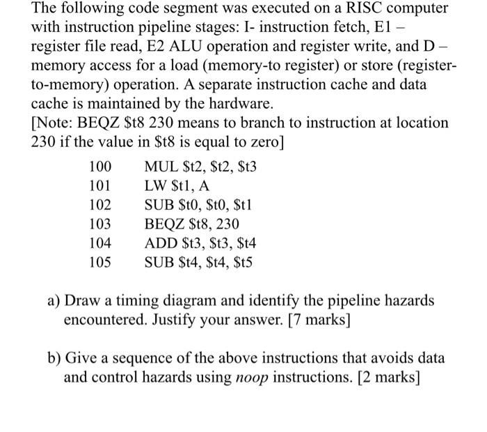Solved The following code segment was executed on a RISC | Chegg.com