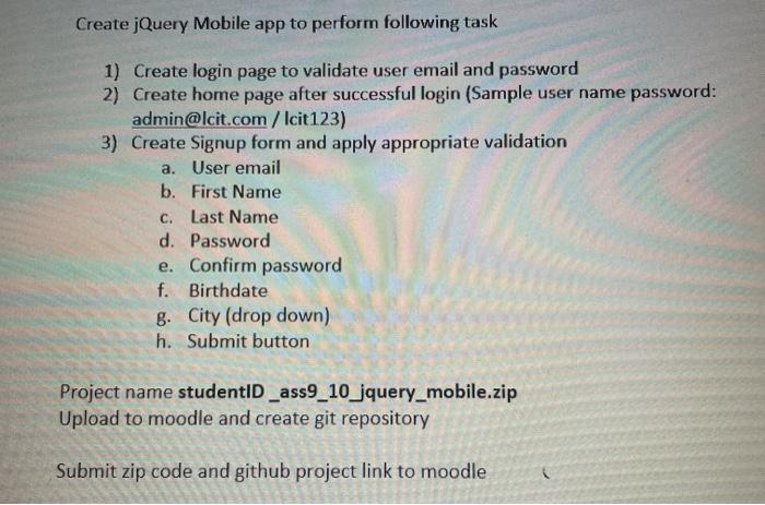 Solved Create jQuery Mobile app to perform following task 1) | Chegg.com