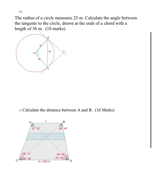 Solved IV. The radius of a circle measures 25 m. Calculate | Chegg.com