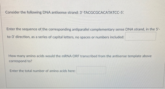 Solved Consider the following DNA antisense strand: | Chegg.com